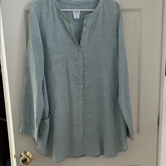 Sigrid Olsen | Tops | Sigrid Olsen Seafoam Green 0 Linen Top Size Xl ...